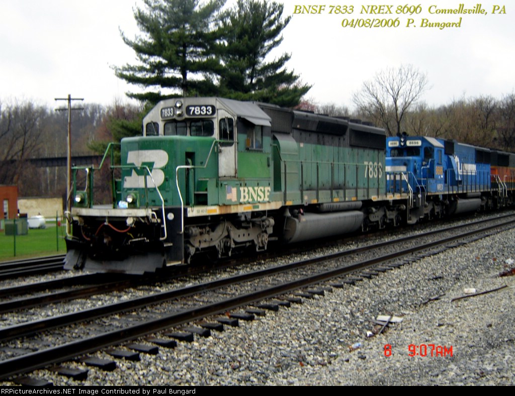 BNSF 7833 SD40-2 NREX 8696 SD50 04/08/2006